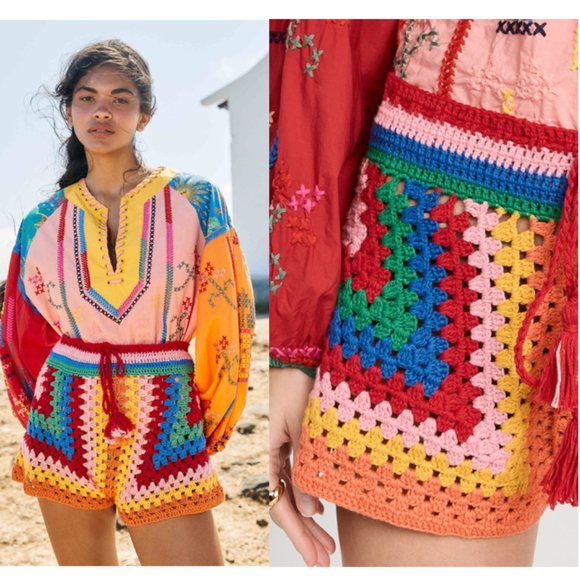 FARM Rio | Shorts | Farm Rio Striped Scarf Crochet Shorts | Poshmark